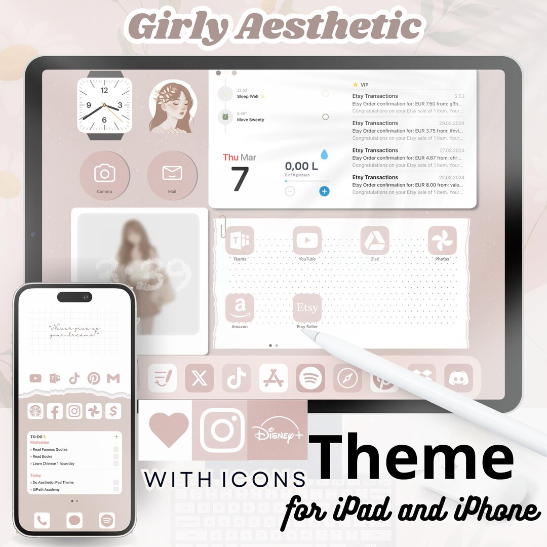 Girly Aesthetic Ios & Android Theme Pack / Android Tablet ...