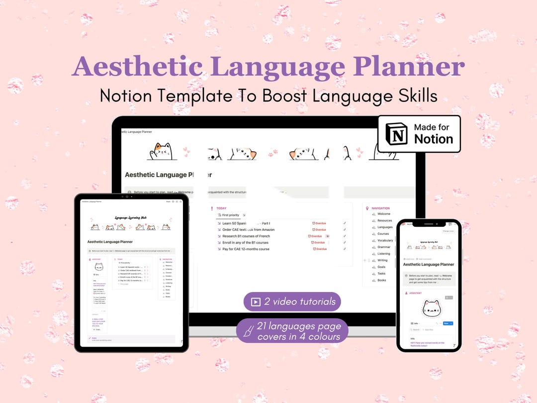 Aesthetic Notion Language Learning Template, Language Hub, Study ...