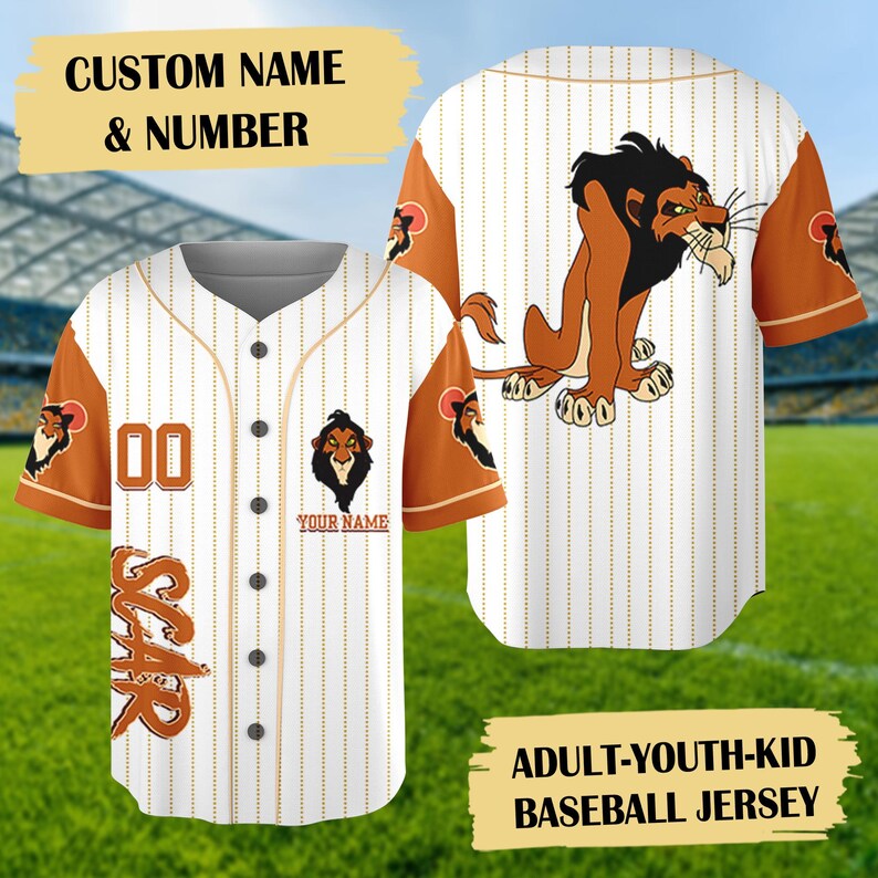 Custom Scar the Lion King Baseball Jersey, Scar Halloween Jersey Team ...