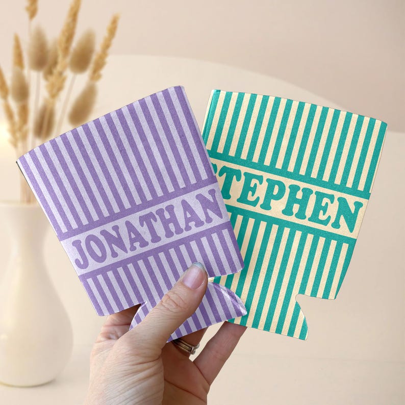 Personalized Groovy Striped Can Coolers, Coastal Theme Stripe Can ...