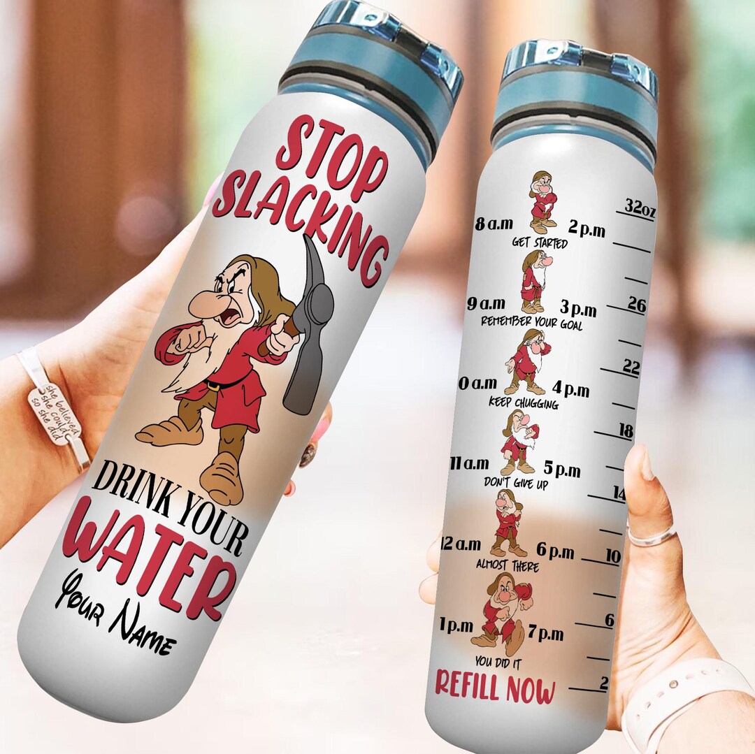 Custom Grumpy Water Bottle Tracker, Disney Grumpy 32oz Water Bottle, Disney Seven Dwarfs Drink ...