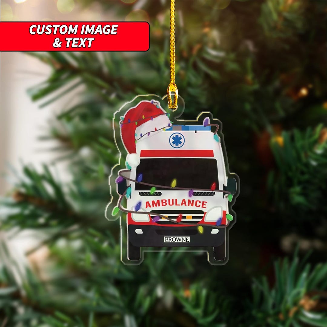Personalized Emergency Ambulance Santa Hat Christmas Ornament ...