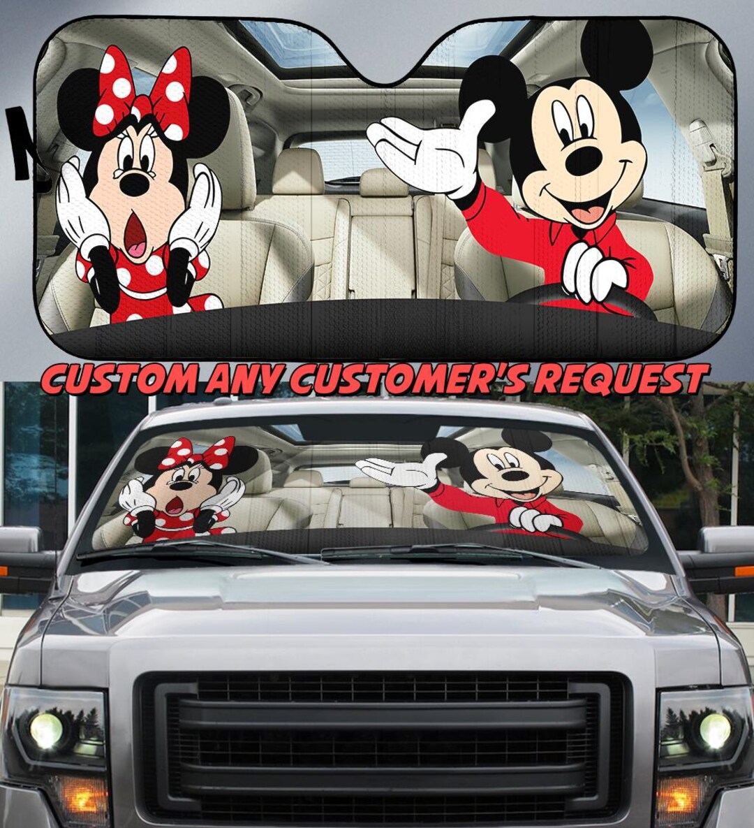 Personalize Mickey Minnie Couple Car Sun Shade, Valentinen Couple Car ...