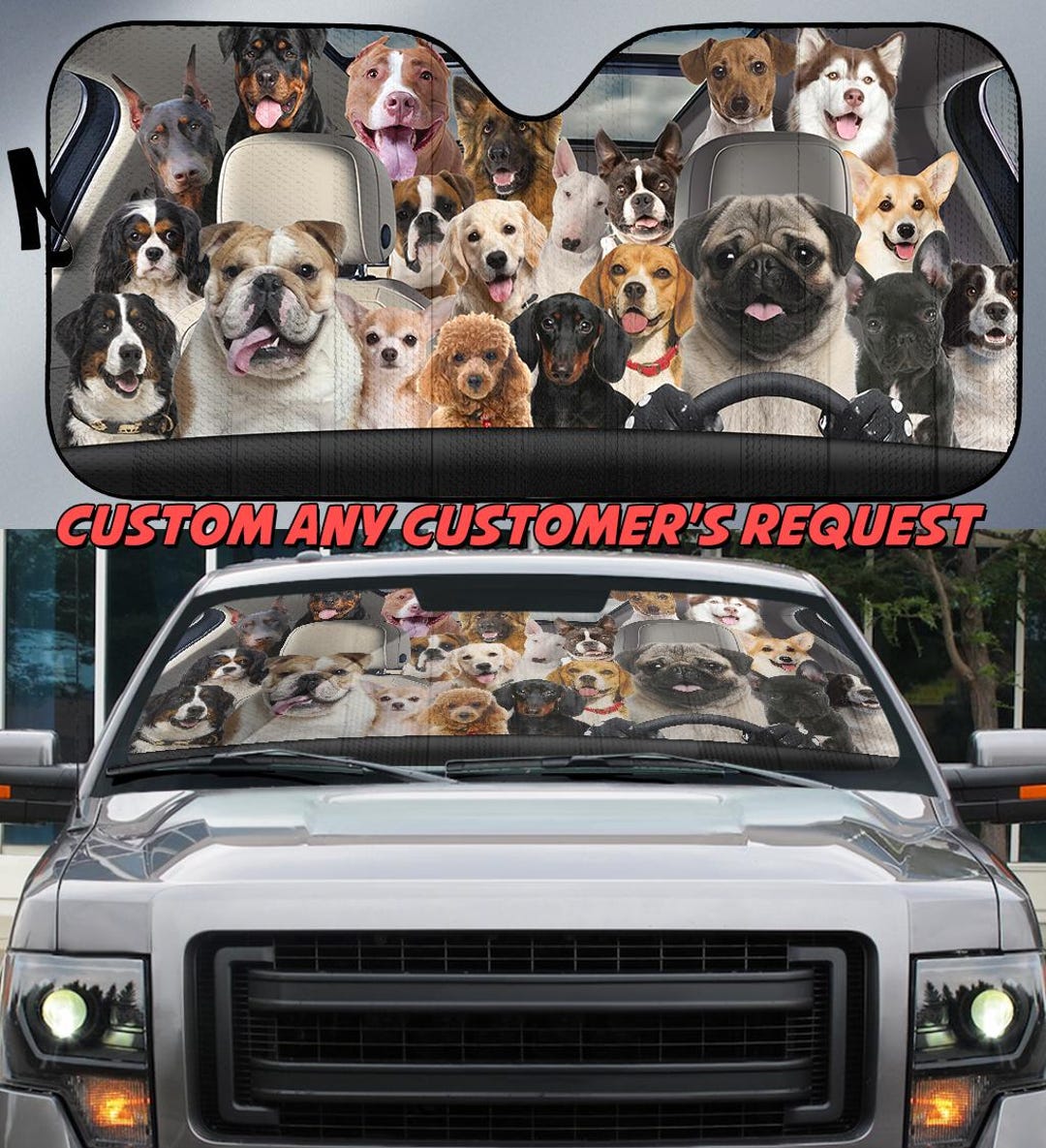 Personalize Car Sunshade, Custom Request Cute Dogs Driving Car Sun ...
