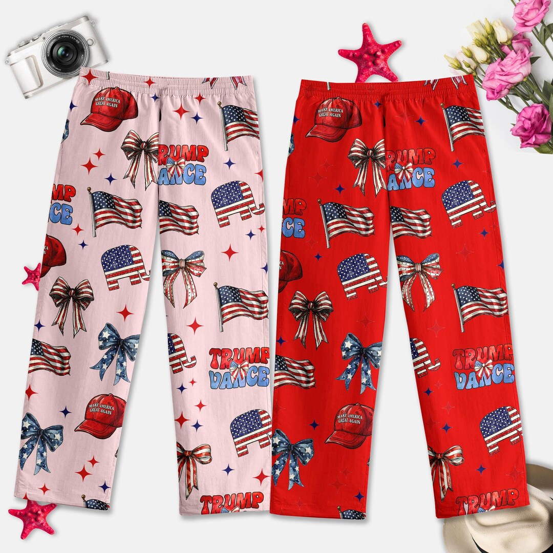 Trump Bow President Pajamas Pants, Trump Vance Christmas Pajamas Pants ...