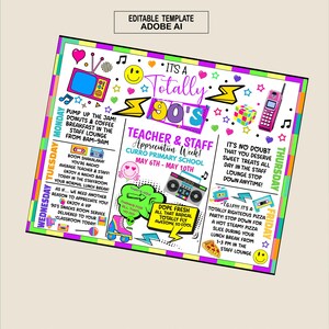 EDITABLE ADOBE AI 90s Theme Teacher Appreciation Week Itinerary ...