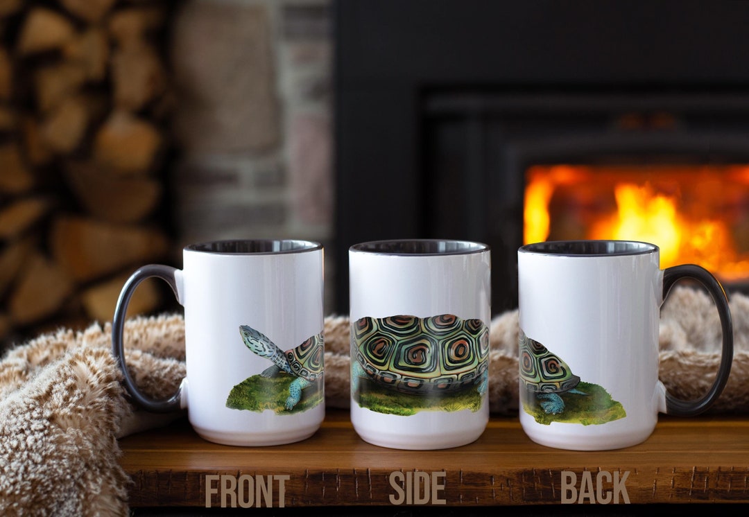 Diamondback Terrapin Mug, Aquatic Turtle Gift, Watercolor, Scientific ...