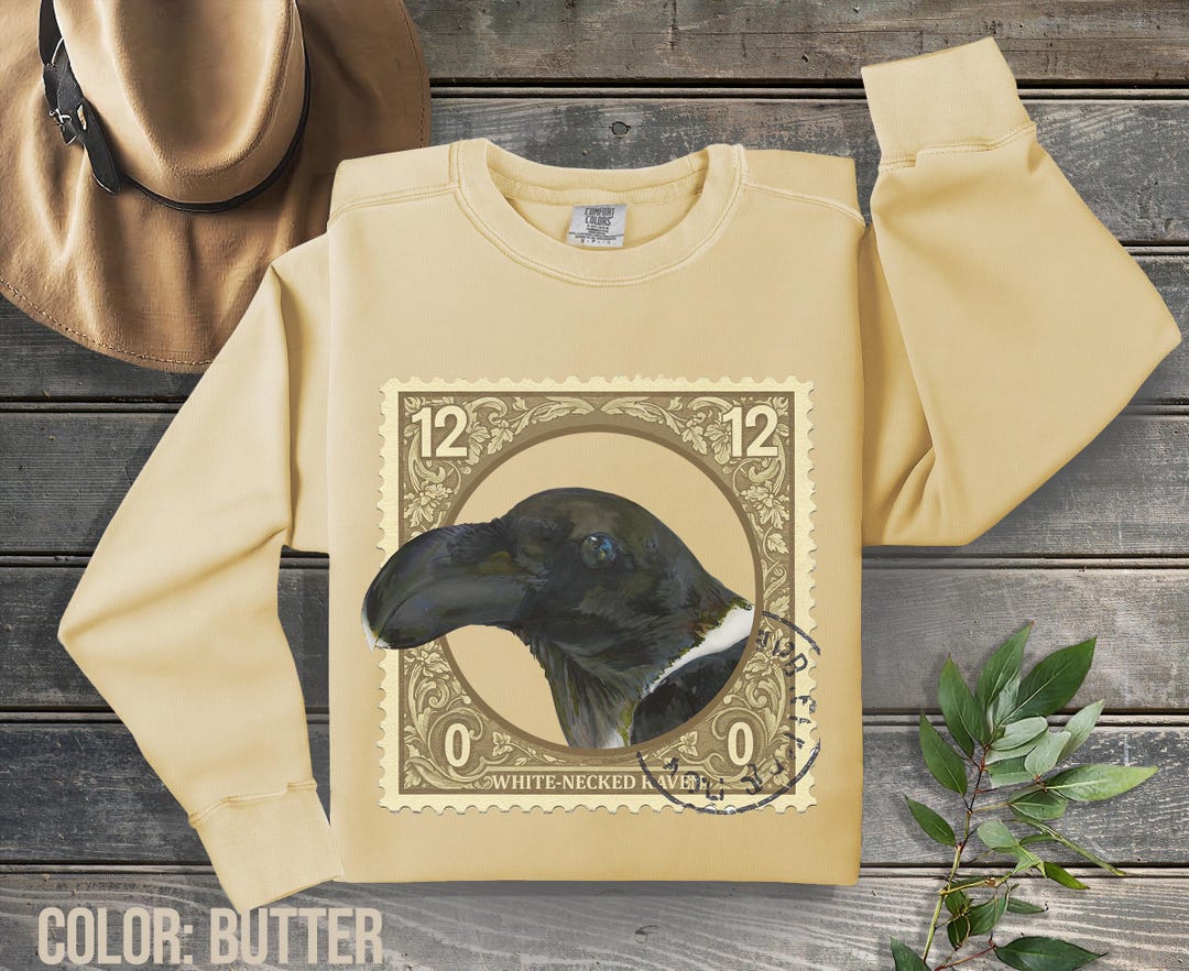 Vintage White-necked Raven Stamp Design on Comfort Colors Sweatshirt - Etsy
