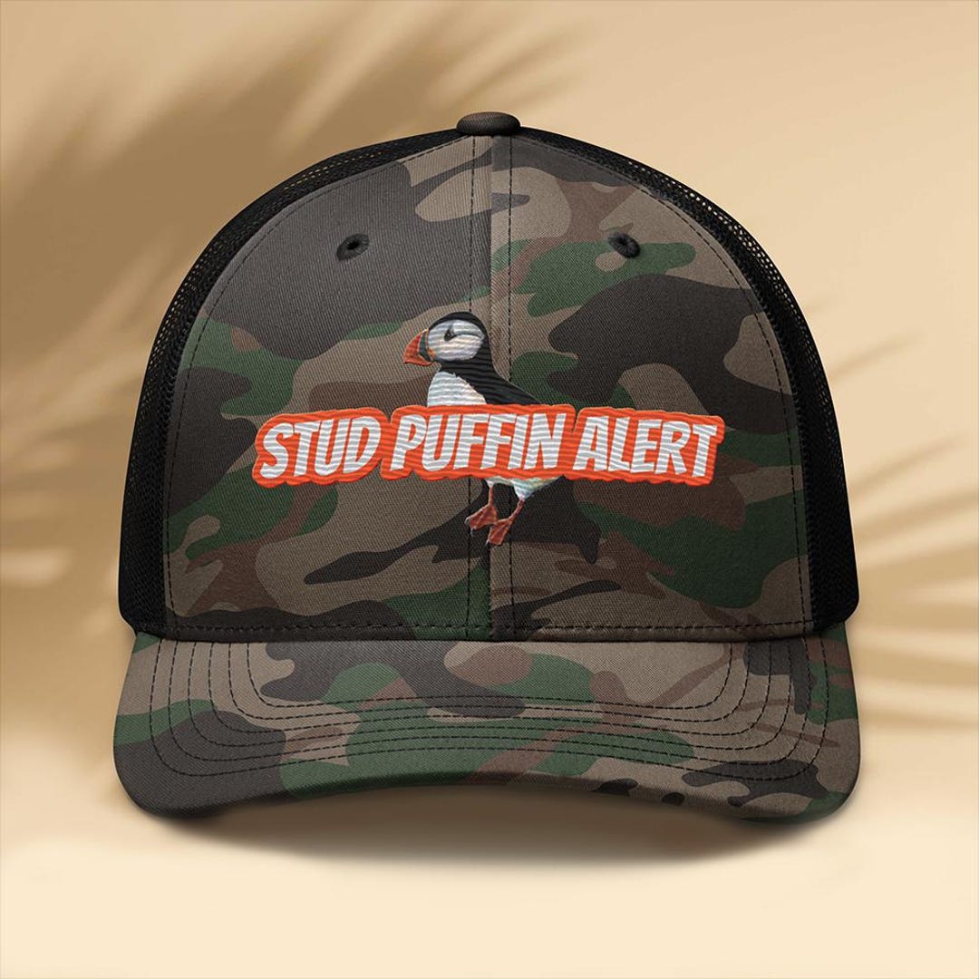 Stud Puffin Camouflage Hat, Puffin Hat, Bird Pun Hat, Bird Partner Hat ...