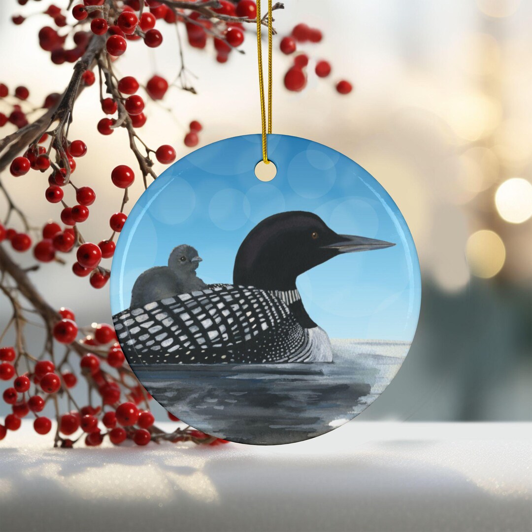 Loon and Chick Ceramic Ornament, 2-side Print - Etsy