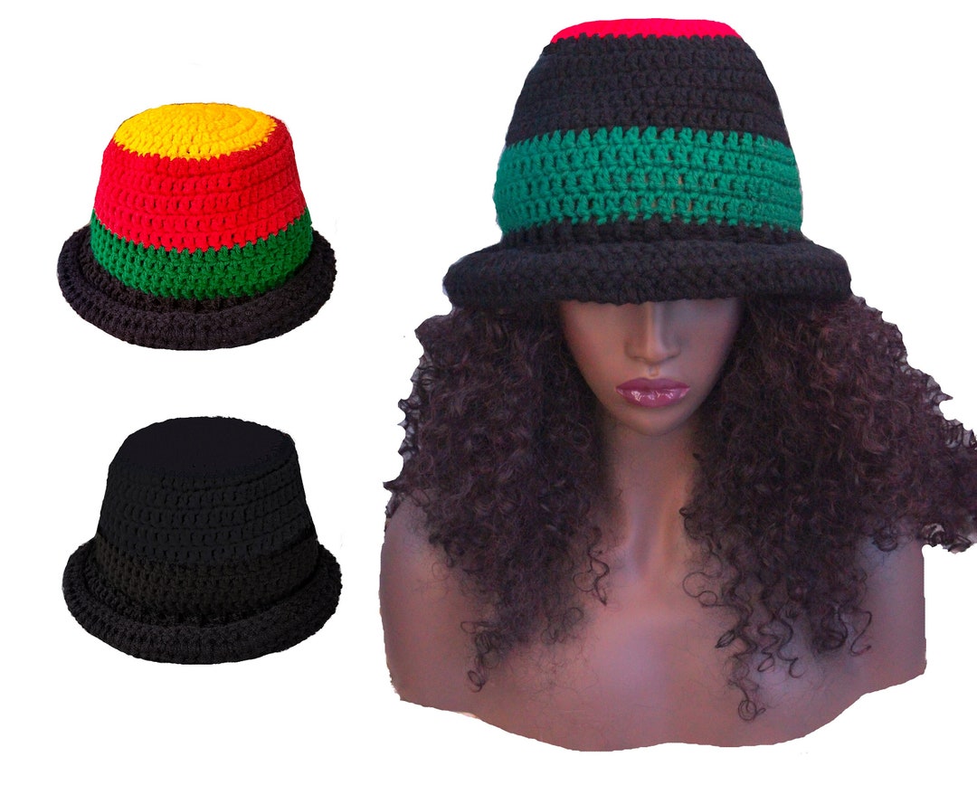 Roll Brim Rasta Bucket Hat Rolled Brim Hats for Locs Rastafarian Island ...