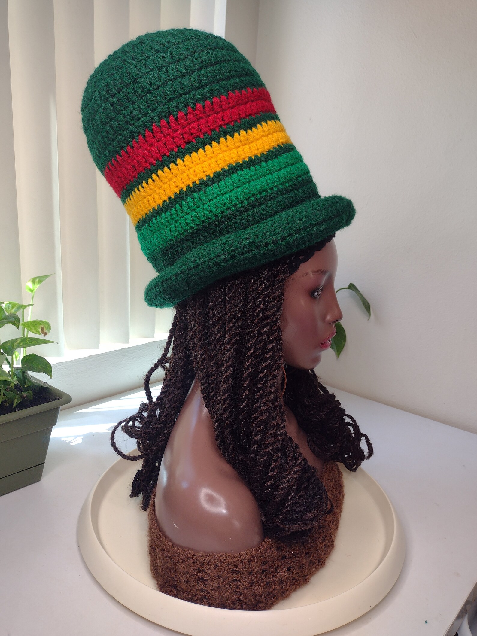 Crocheted Rasta Top Hat for Dreadlocks, Tall Brim, Custom Fit - Etsy