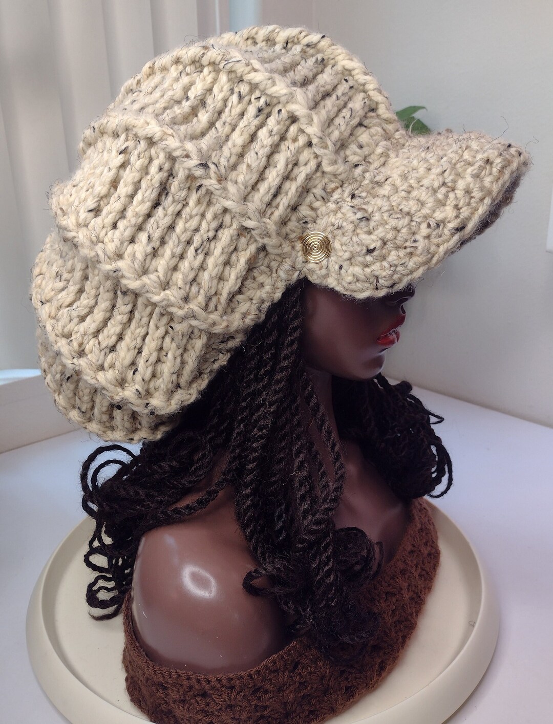 Off-white Beige Wool XL Newsboy Hat / Unisex Extra Large XL L Mushroom ...