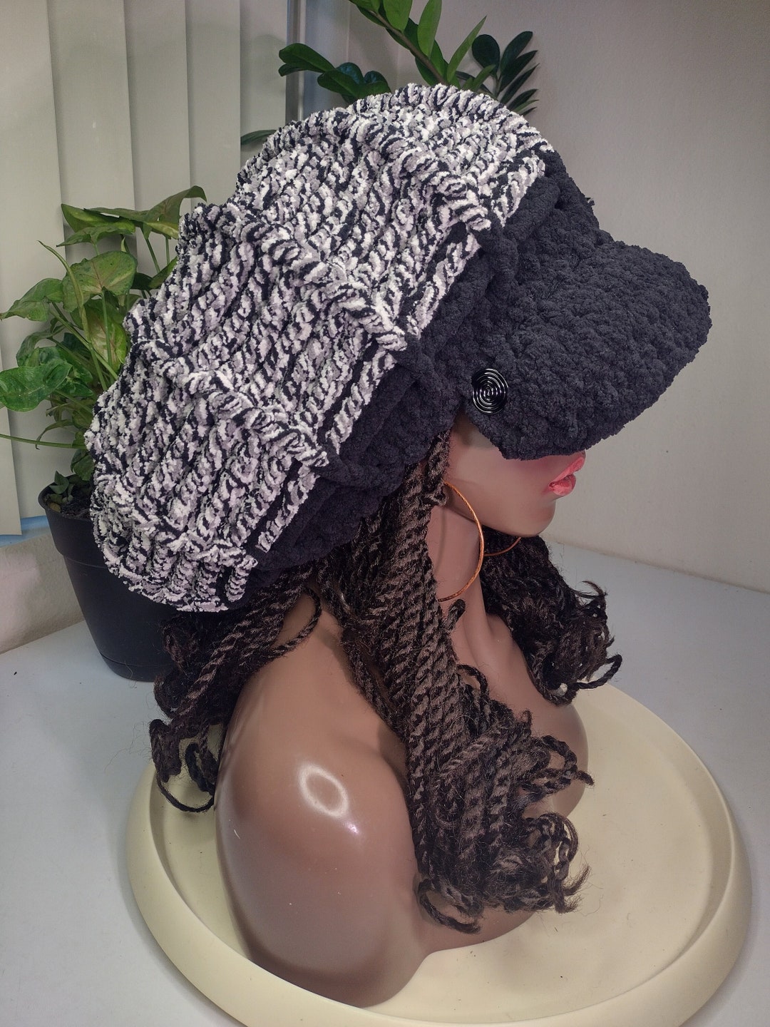 Black and White XL Large Mushroom Velvet Rasta Tam With Brim Satin Edge ...