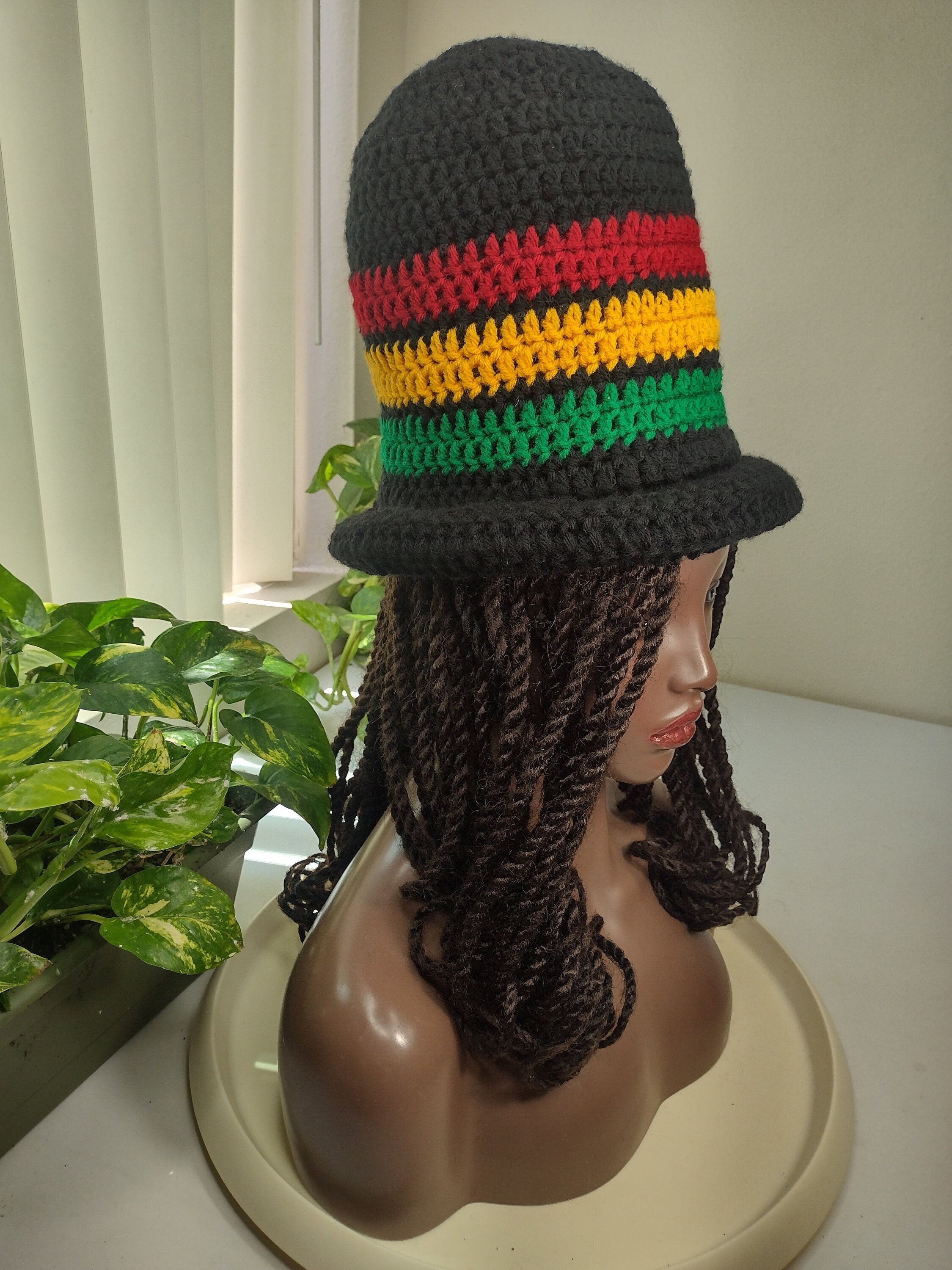 Crocheted Rasta Top Hat for Dreadlocks, Tall Brim, Custom Fit - Etsy