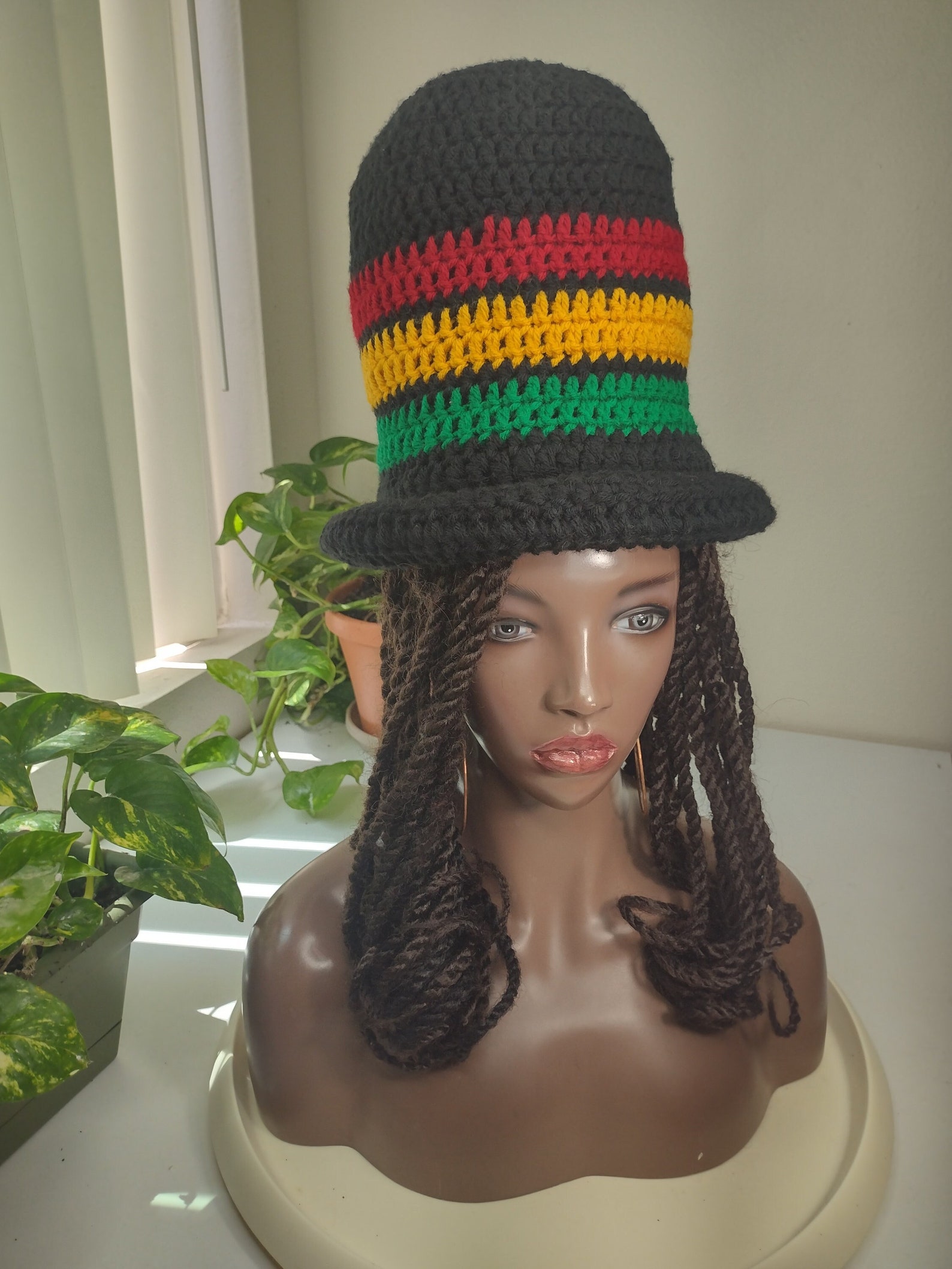 Crocheted Rasta Top Hat for Dreadlocks, Tall Brim, Custom Fit - Etsy