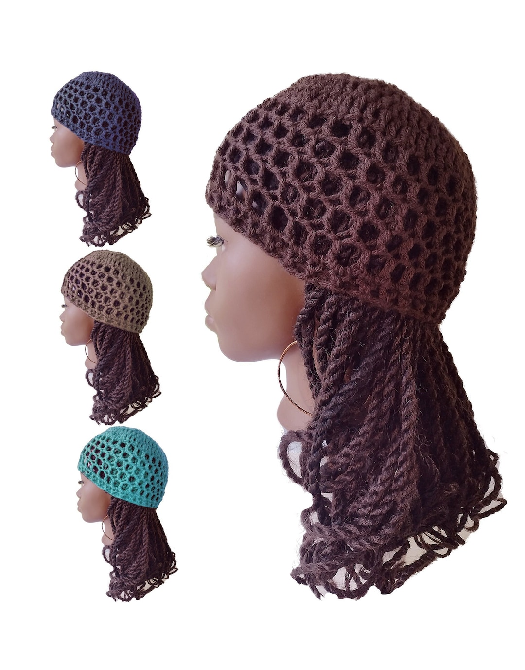 Cutie Brown Crochet Caps Snoodies / Hats for Dreads Drreadlocks Locs ...