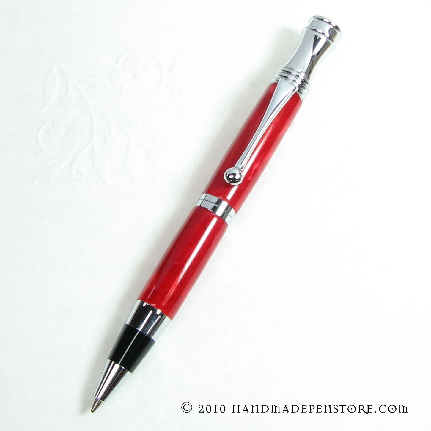 Rage Red Acrylic Pen in RETRO Style - With Chrome Trim - HANDMADE PEN ...