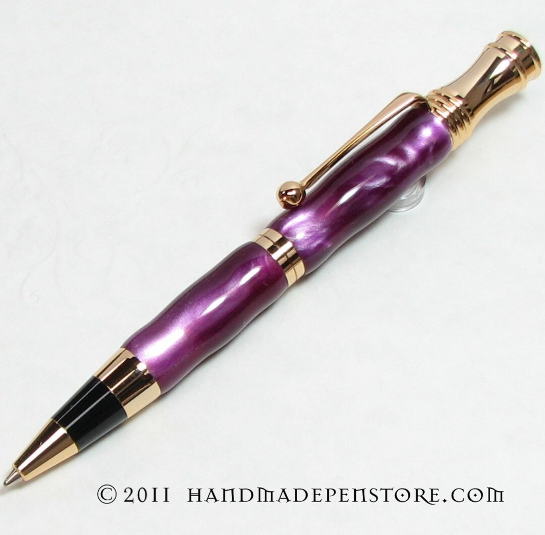 RETRO Style Acrylic Pen Handmade in LAVENDER With 24 Kt GOLD Trim (ball ...