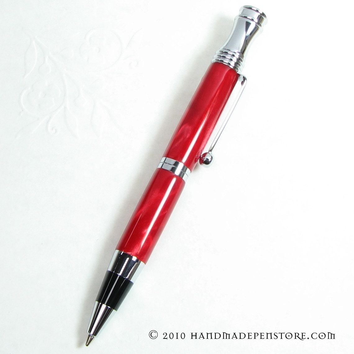 Rage Red Acrylic Pen in RETRO Style - With Chrome Trim - HANDMADE PEN ...