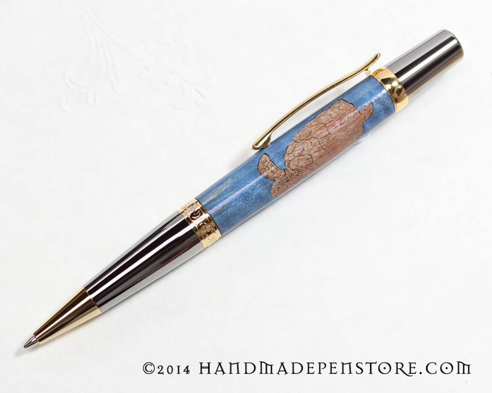 Handmade Sea Turtle Inlay Ballpoint Pen – Black Titanium & Titanium ...