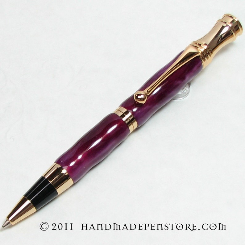 RETRO Style Acrylic Pen Handmade in LAVENDER With 24 Kt GOLD Trim (ball ...