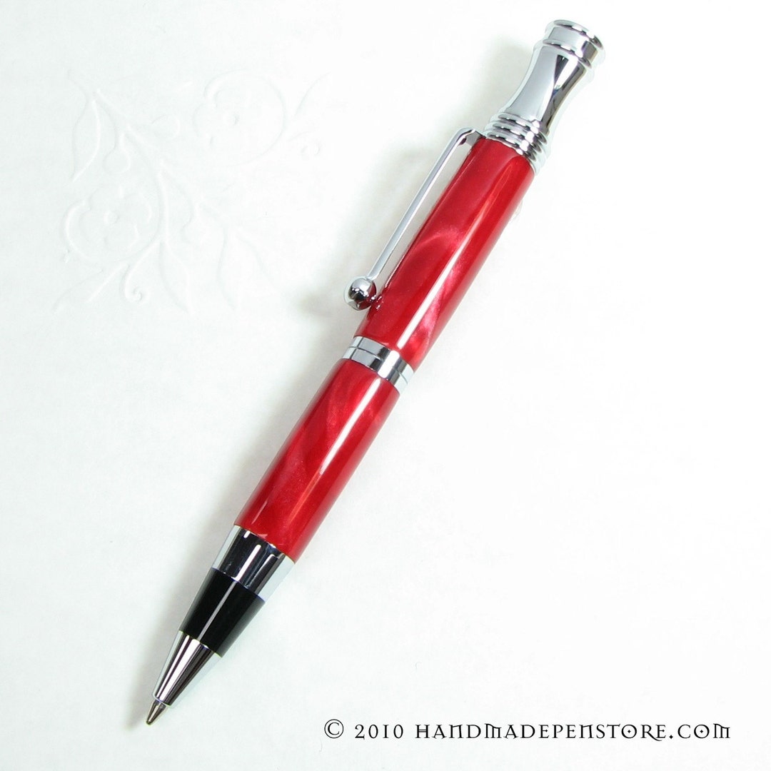 Rage Red Acrylic Pen in RETRO Style - With Chrome Trim - HANDMADE PEN ...