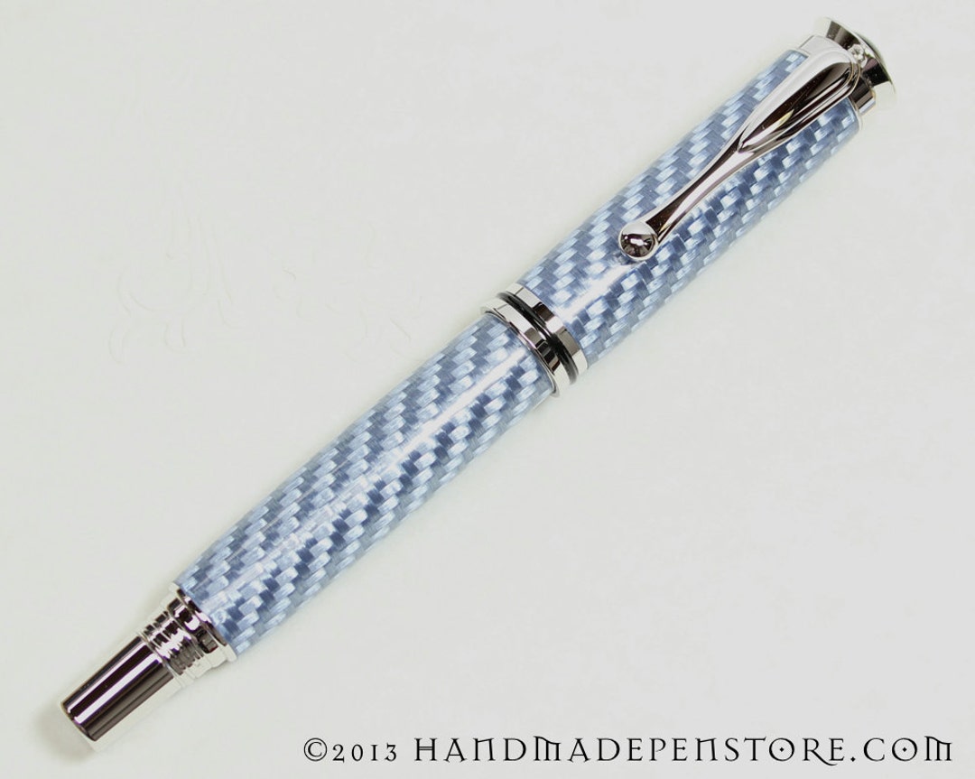 Blue GLASS FIBER Acrylic Pen With RHODIUM - a Handmade High Roller ...