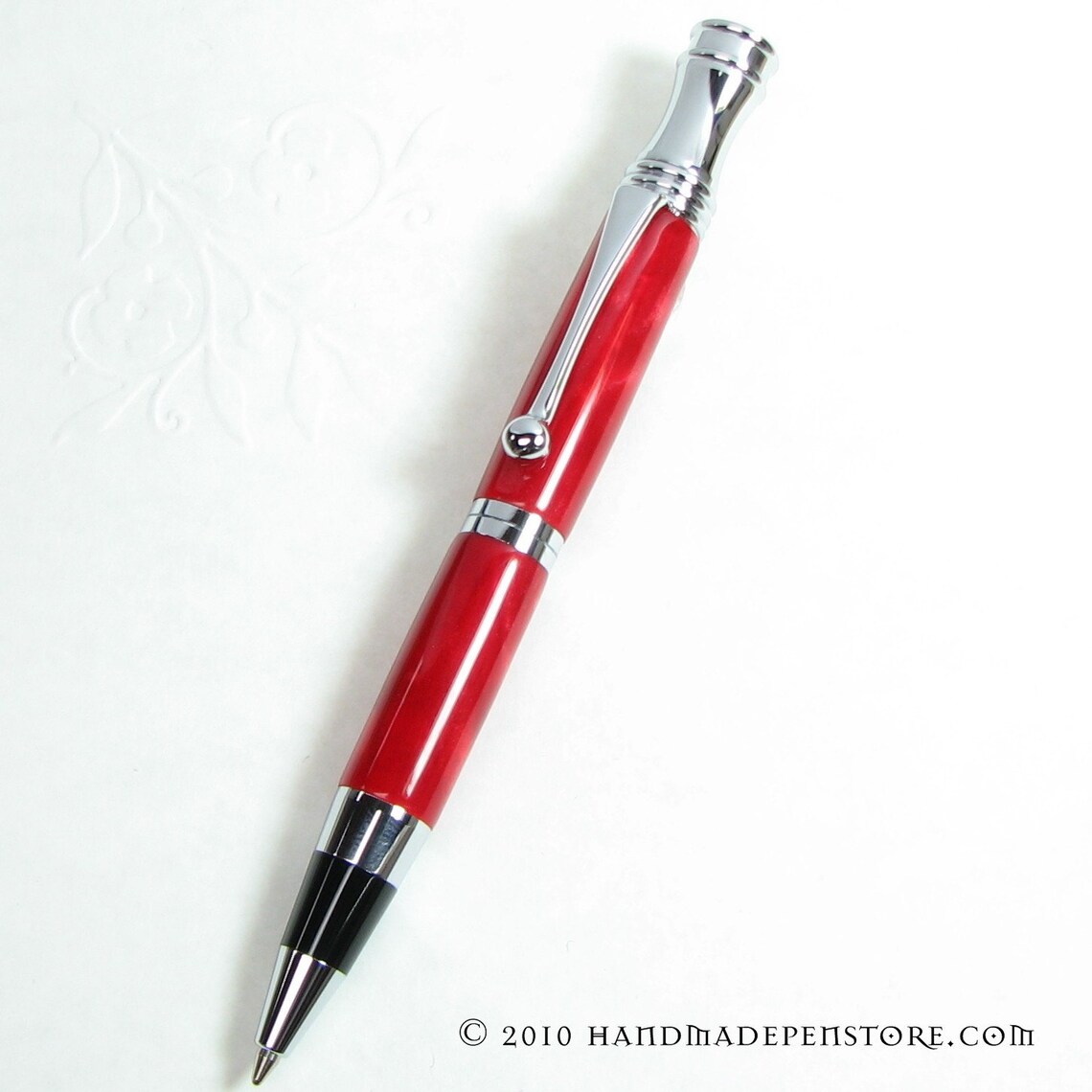 Rage Red Acrylic Pen in RETRO Style - With Chrome Trim - HANDMADE PEN ...