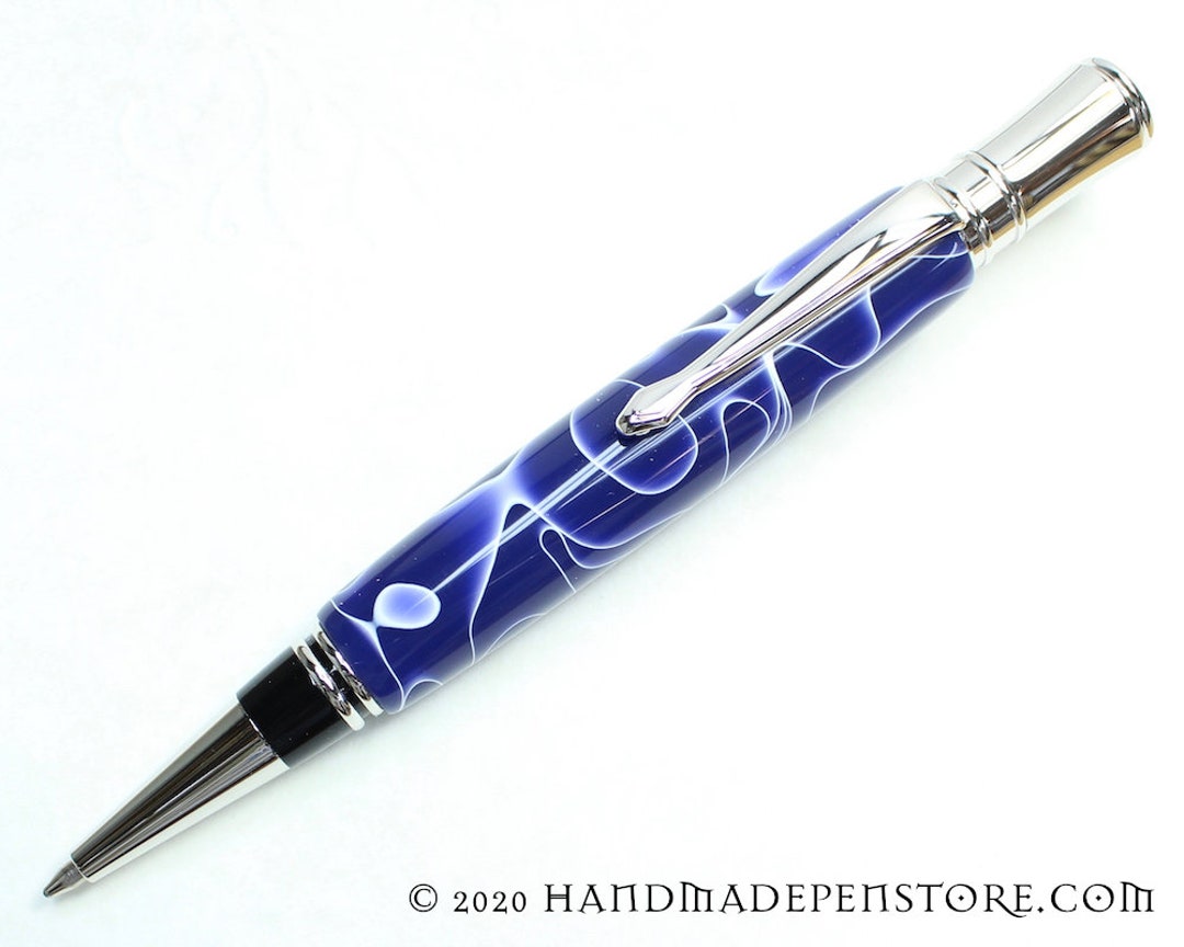 Lathe-turned Ball-point Pen - Handmade in Rich Vibrant Blue Acrylic and ...