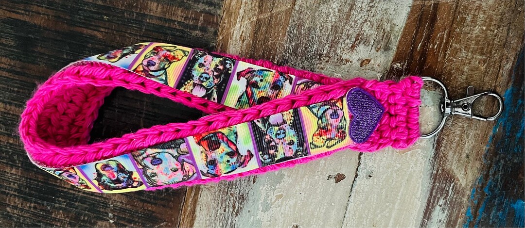 Psychedelic Pink Pitbull Keychain Wristlet - Etsy