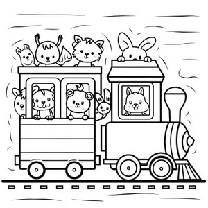 50 Printable Trains With Animals, Coloring Pages for Children, Train ...