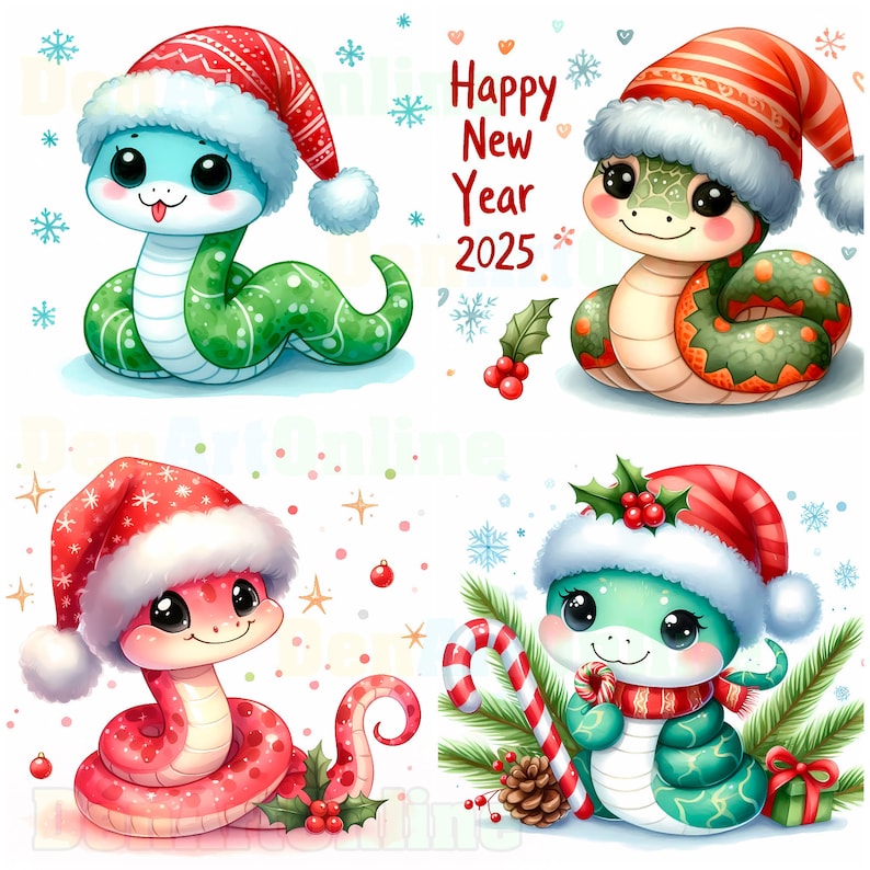 Cute Watercolor Christmas Snakes Cliparts, 33 Christmas Snakes Images ...