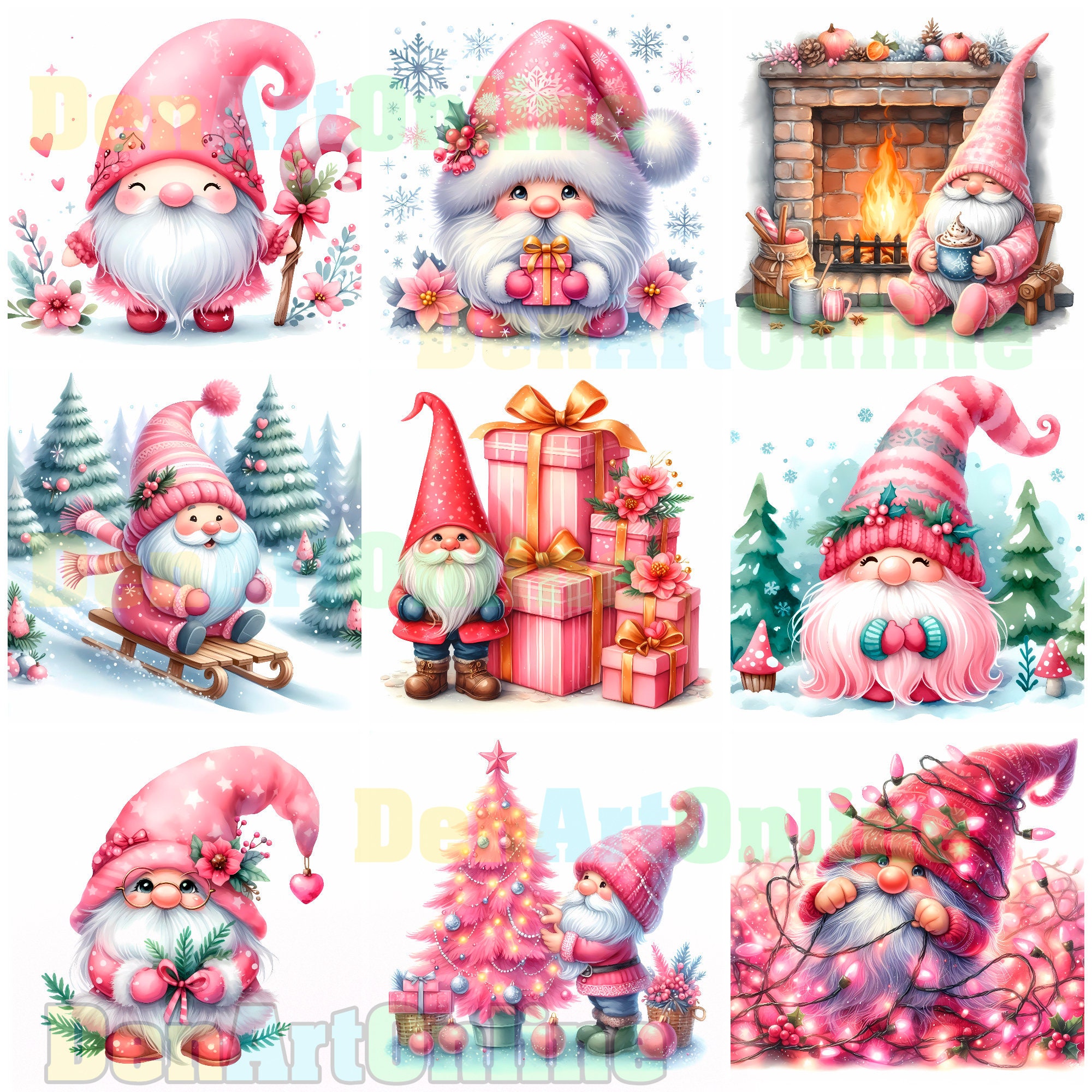 Cute Pink Christmas Gnomes Clipart, 20 Pink Gnome Winter Clipart JPG ...