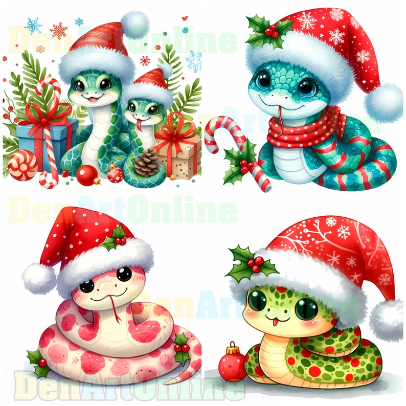Cute Watercolor Christmas Snakes Cliparts, 33 Christmas Snakes Images ...