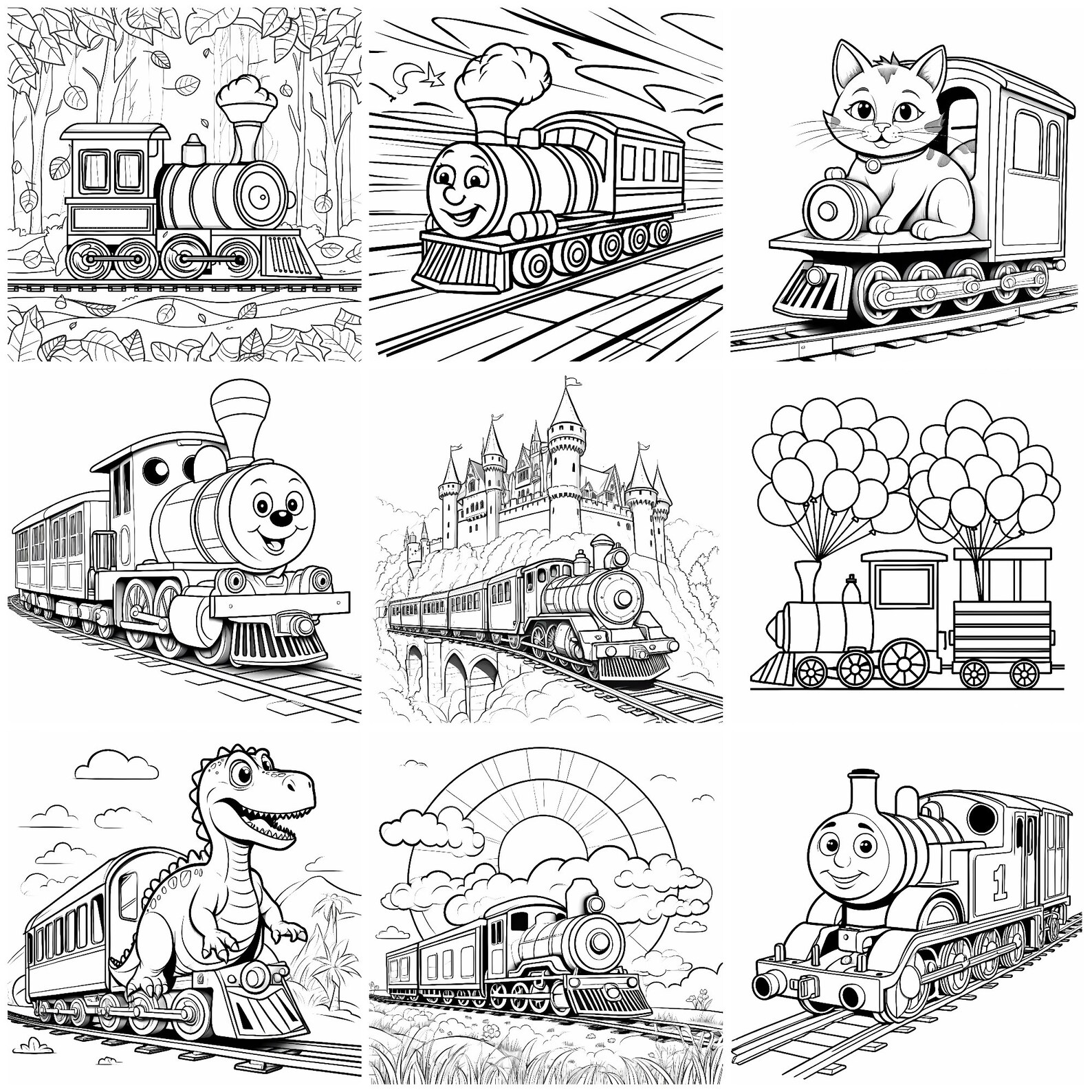 Trains Coloring Book: 50 Printable Pages for Kids (digital Download) - Etsy