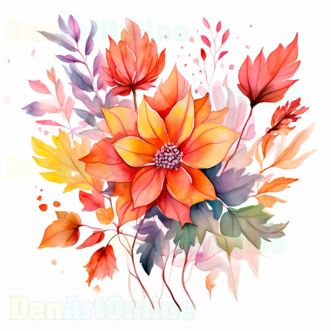11 Watercolor Autumn Bouquet Flowers, Autumn Jpgs, Bouquet, Fall ...