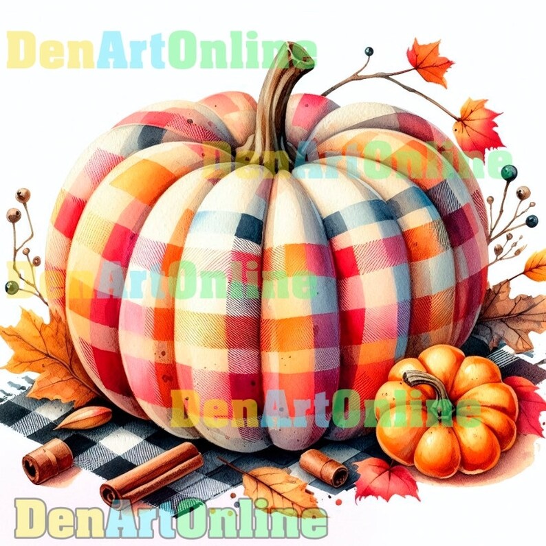 Plaid Pumpkin Clipart 24 High Quality 300 DPI Jpegs, Cozy Autumn ...