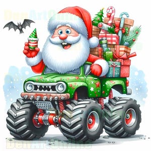 Santa Monster Truck Clipart Christmas 4x4 Truck Digital Download