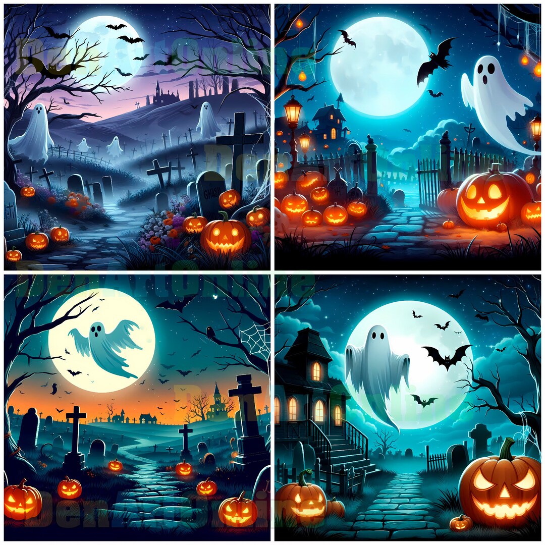 31 JPG Halloween Haunted Scenery Clipart, Illustration Ghost Graphics ...