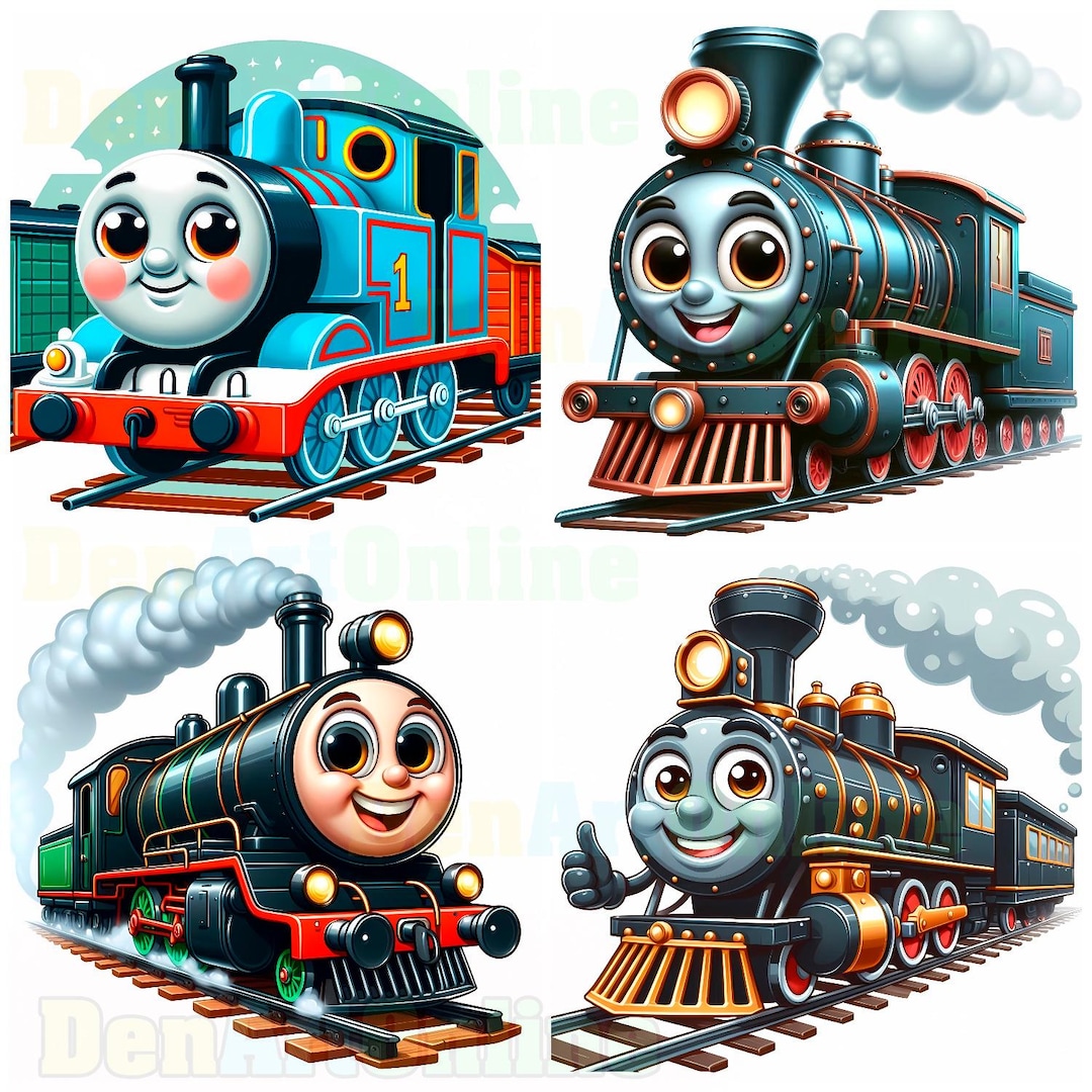 Cute Train Clipart Set 38 JPG, Nursery Train Art, Cartoon Locomotives ...