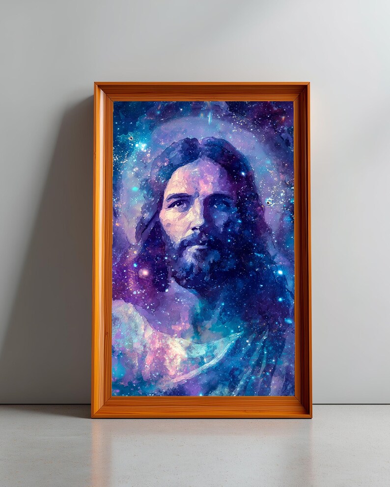 Watercolor Jesus Surrounded by Stars and Galaxies, Christian Digital ...