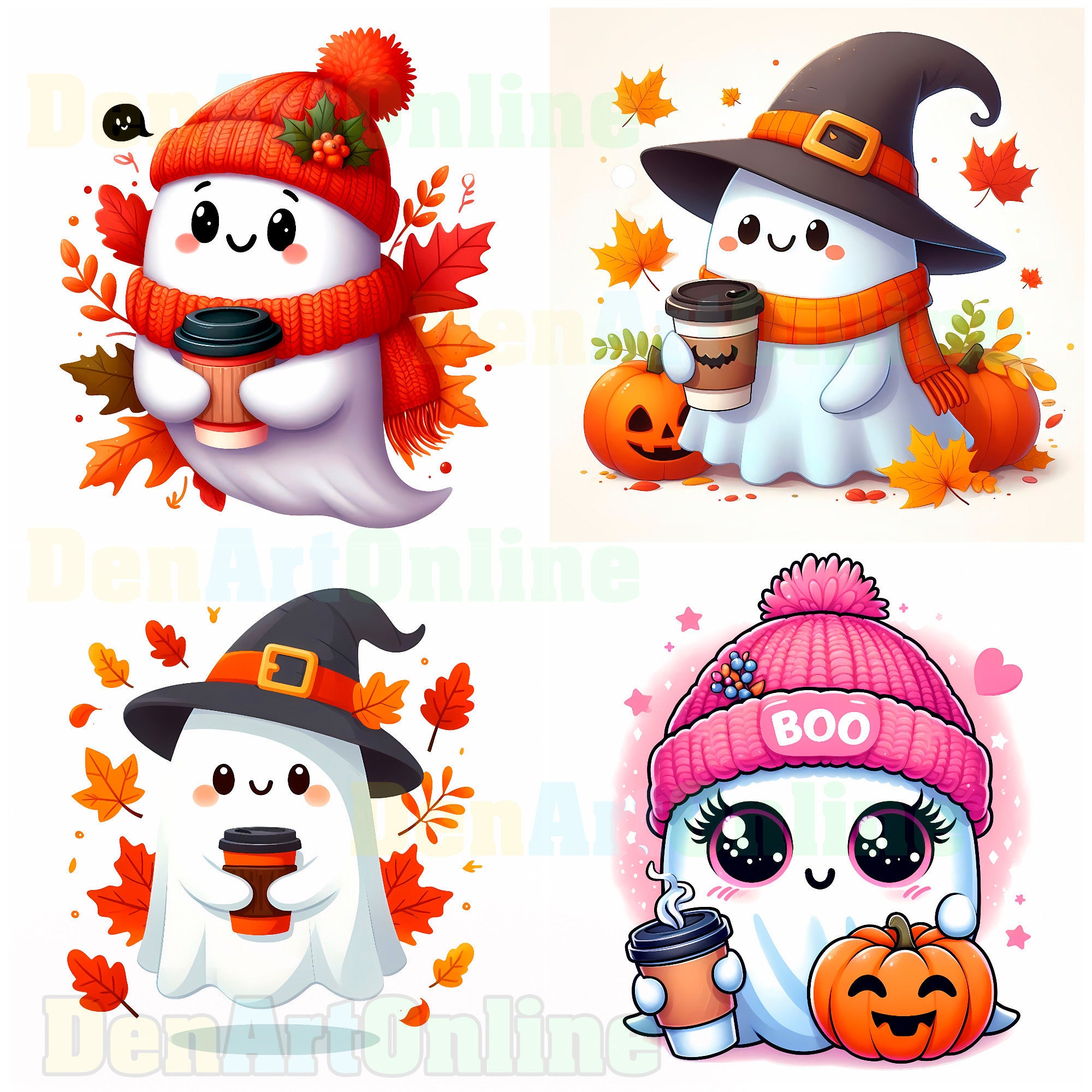 42 Cute Ghost Halloween Bundle, Cute Halloween Clipart JPG, Spooky ...