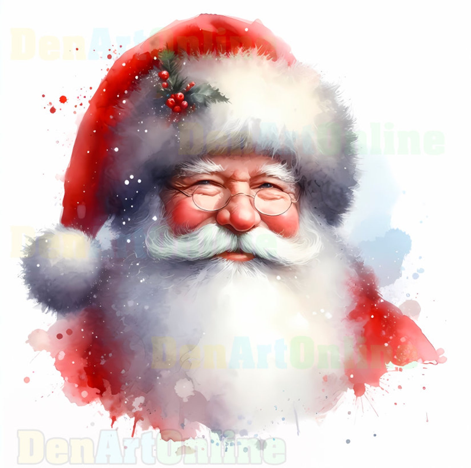 Portrait of Santa Claus Clipart Bundle 16 High Quality Watercolor JPG ...