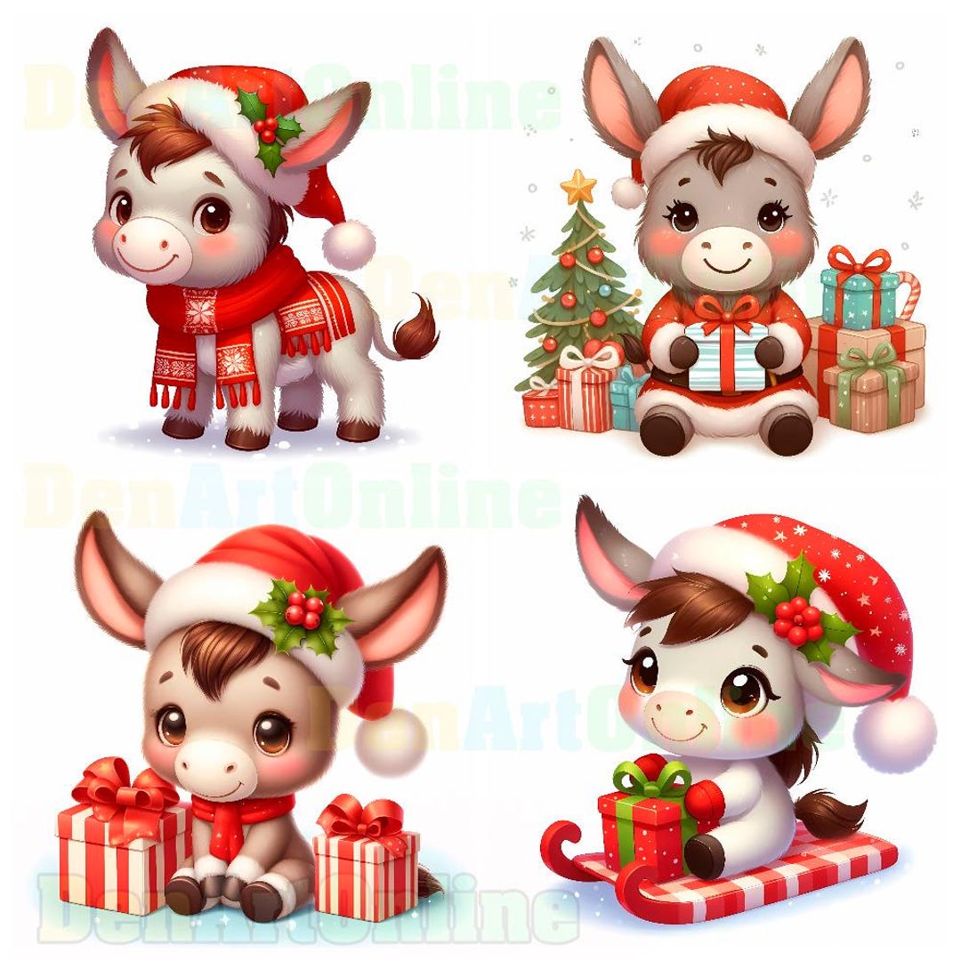 30 Cute Christmas Donkey Clipart, Festive Donkey, Printable Clipart ...