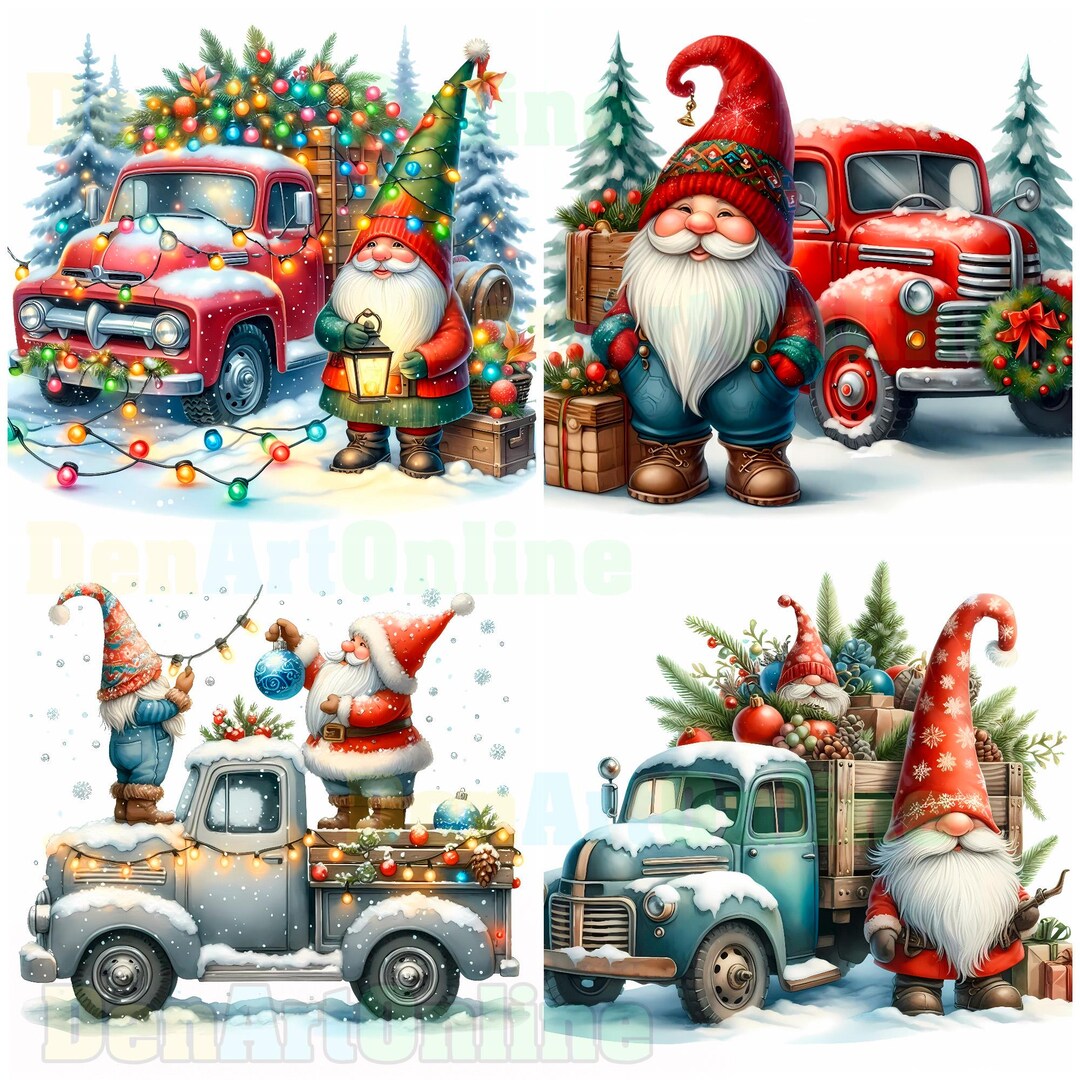 Christmas Gnome & Truck Clipart Bundle: Holiday JPG Graphics (digital ...