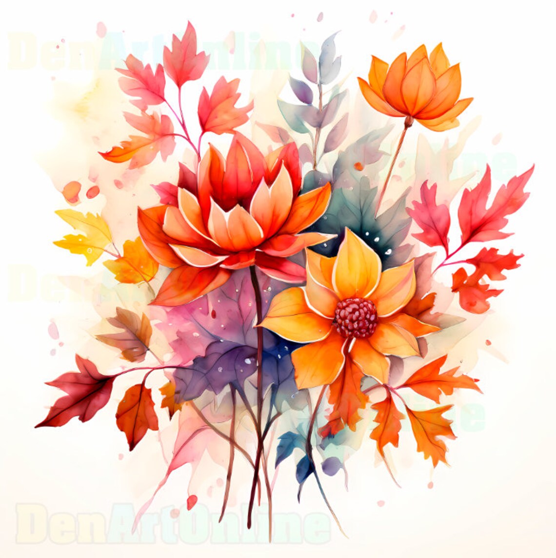 11 Watercolor Autumn Bouquet Flowers, Autumn Jpgs, Bouquet, Fall ...