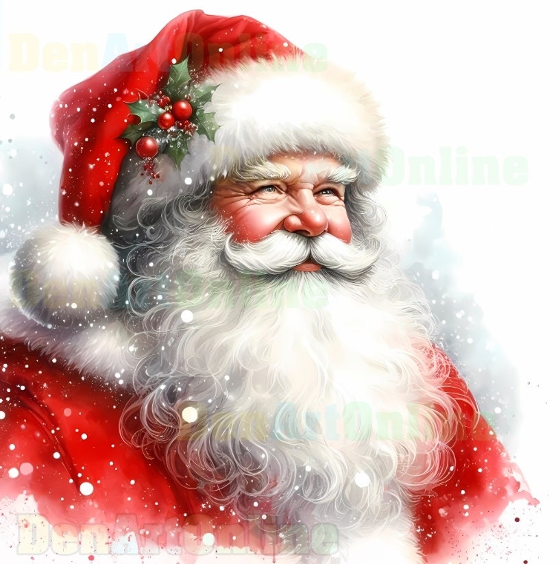 Santa Claus Watercolor Portrait Clipart Bundle: 16 Christmas Jpgs ...
