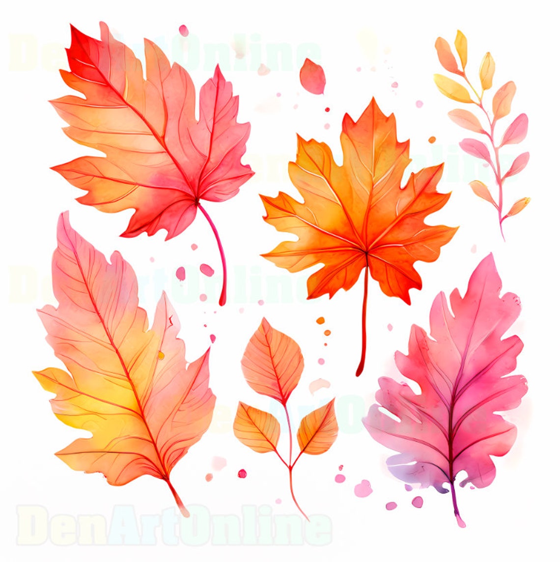 12 Fall Leaf Clipart Bundle, Autumn Leaf Watercolor Clipart, Jpgs ...