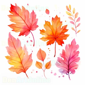 12 Fall Leaf Clipart Bundle, Autumn Leaf Watercolor Clipart, Jpgs ...